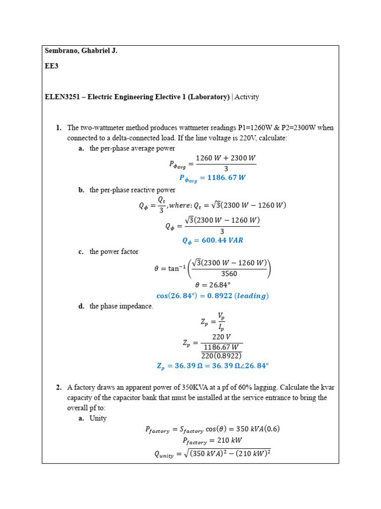 Sembrano EE-Elective Activity5 | PDF | Ac Power | Electromagnetism