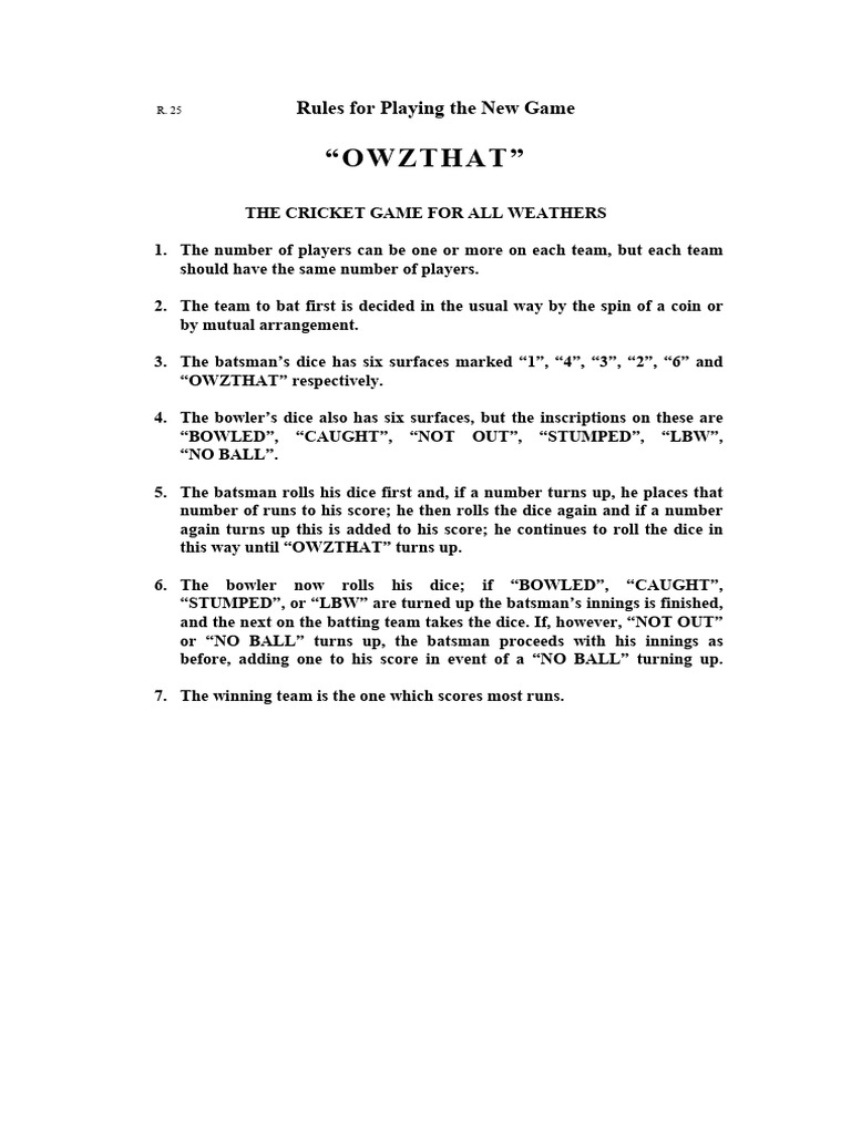Owzthat: Dice Cricket Game Rules | PDF