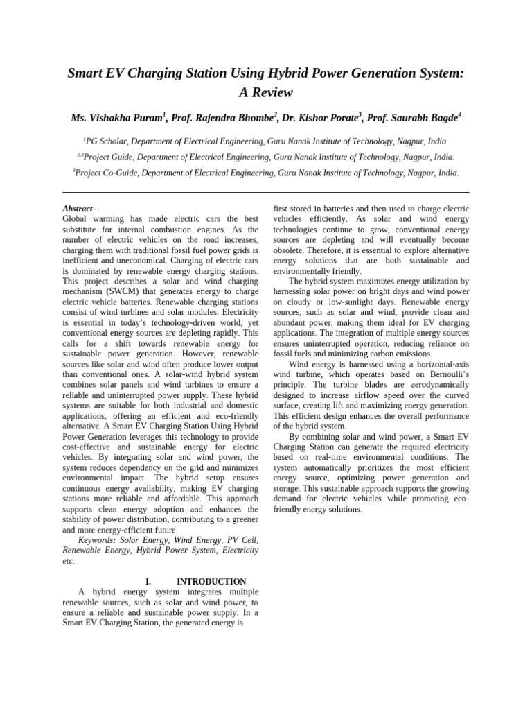 Smart EV Charging Station Using Hybrid Power Generation System: A Review | PDF | Wind Power ...
