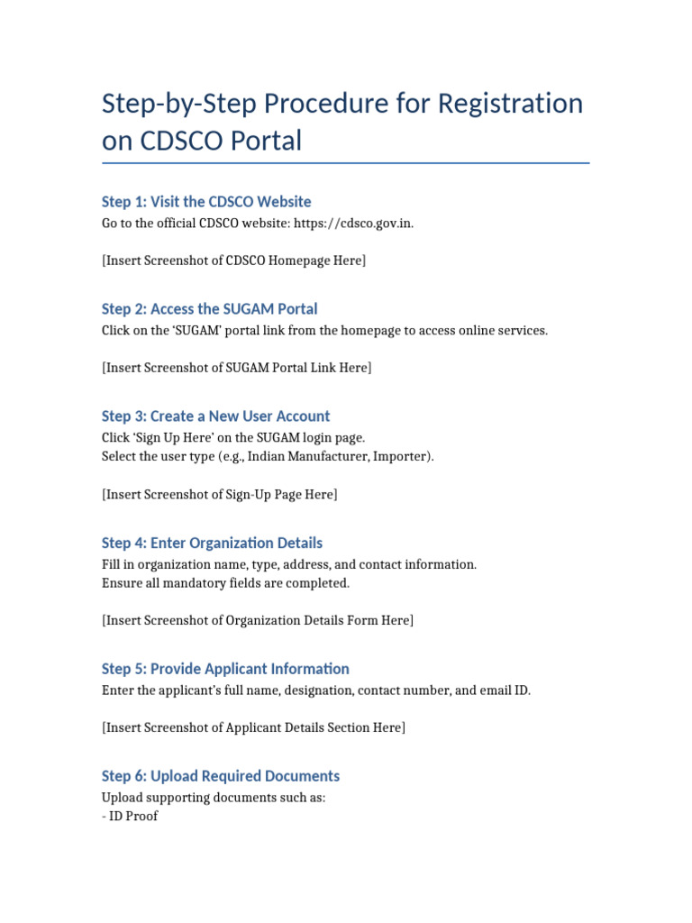 CDSCO Registration Steps With Placeholders | PDF