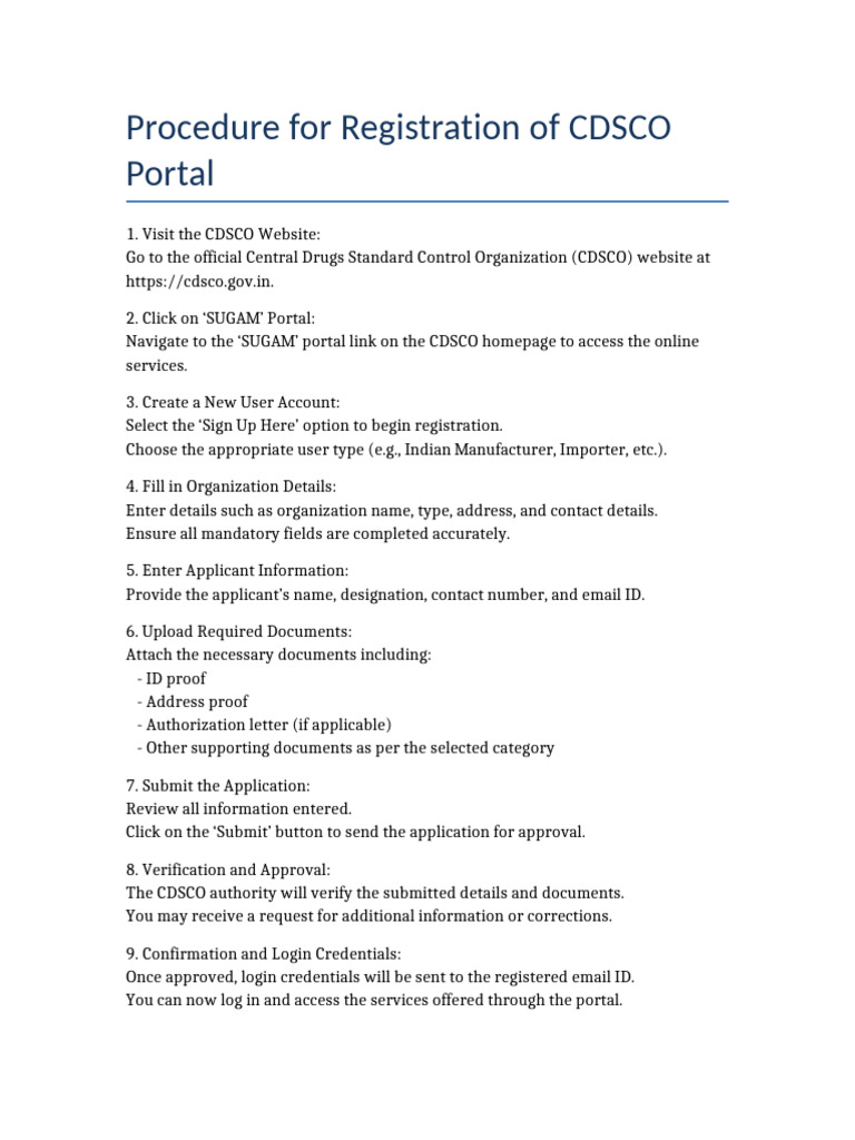 CDSCO Registration Procedure | PDF
