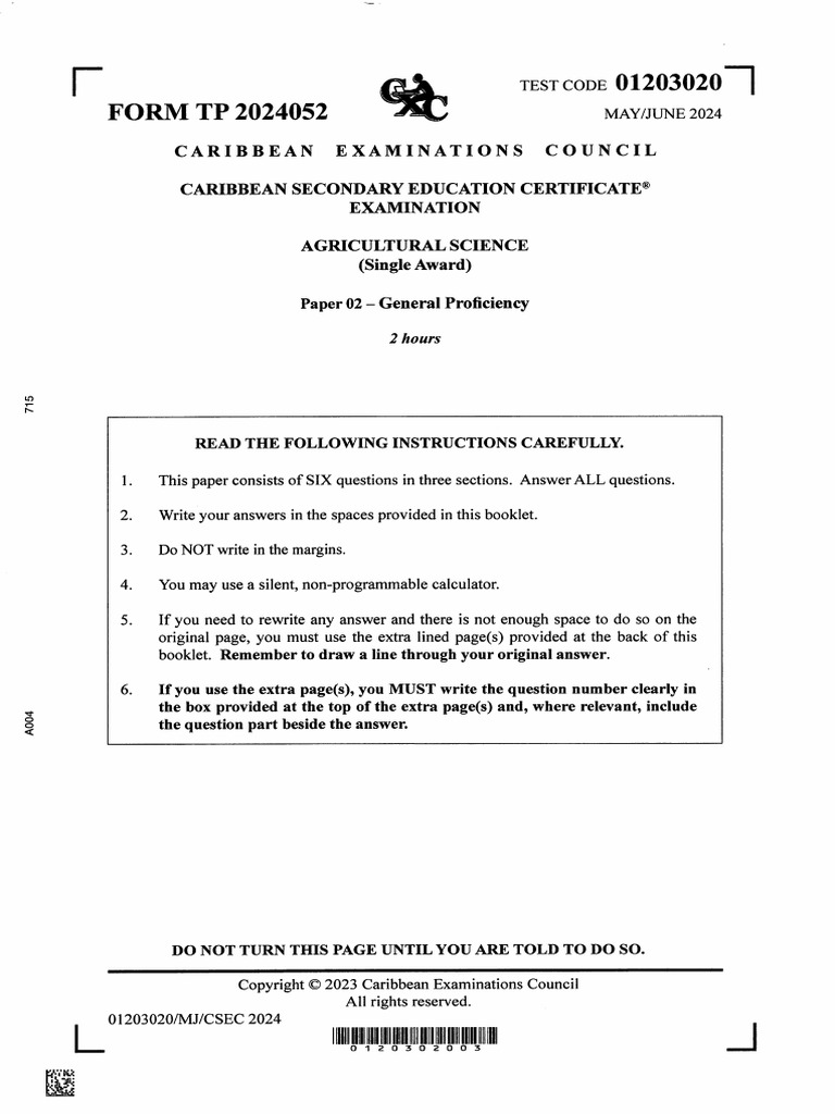 CSEC Agricultural Science P2 2024 MJ SA | PDF
