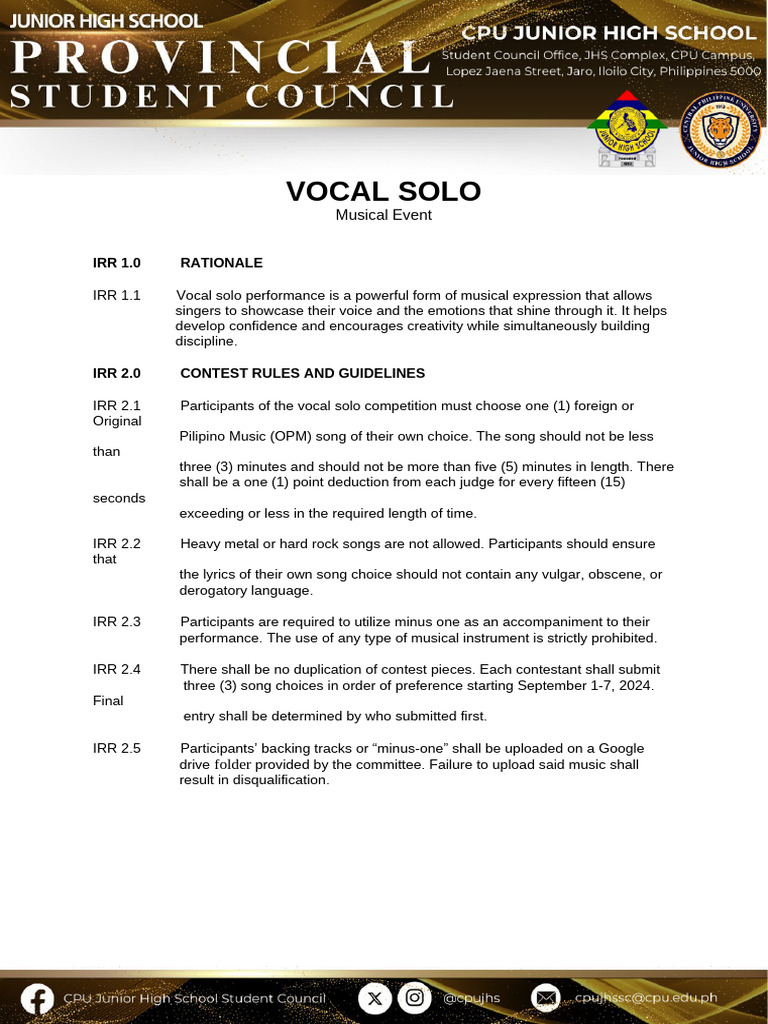 Hs Week 2025 Vocal Solo Irr | PDF | Performing Arts | Musicology