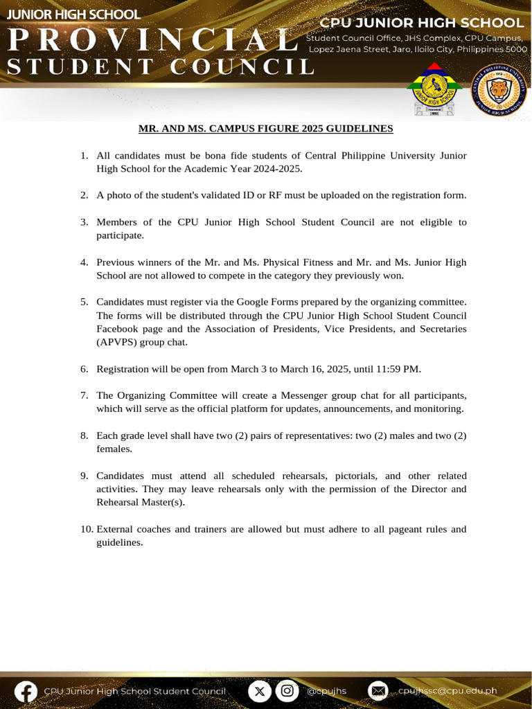 Mr. and Ms. Campus Figure 2025 Guidelines | PDF | Necktie | Dress Codes
