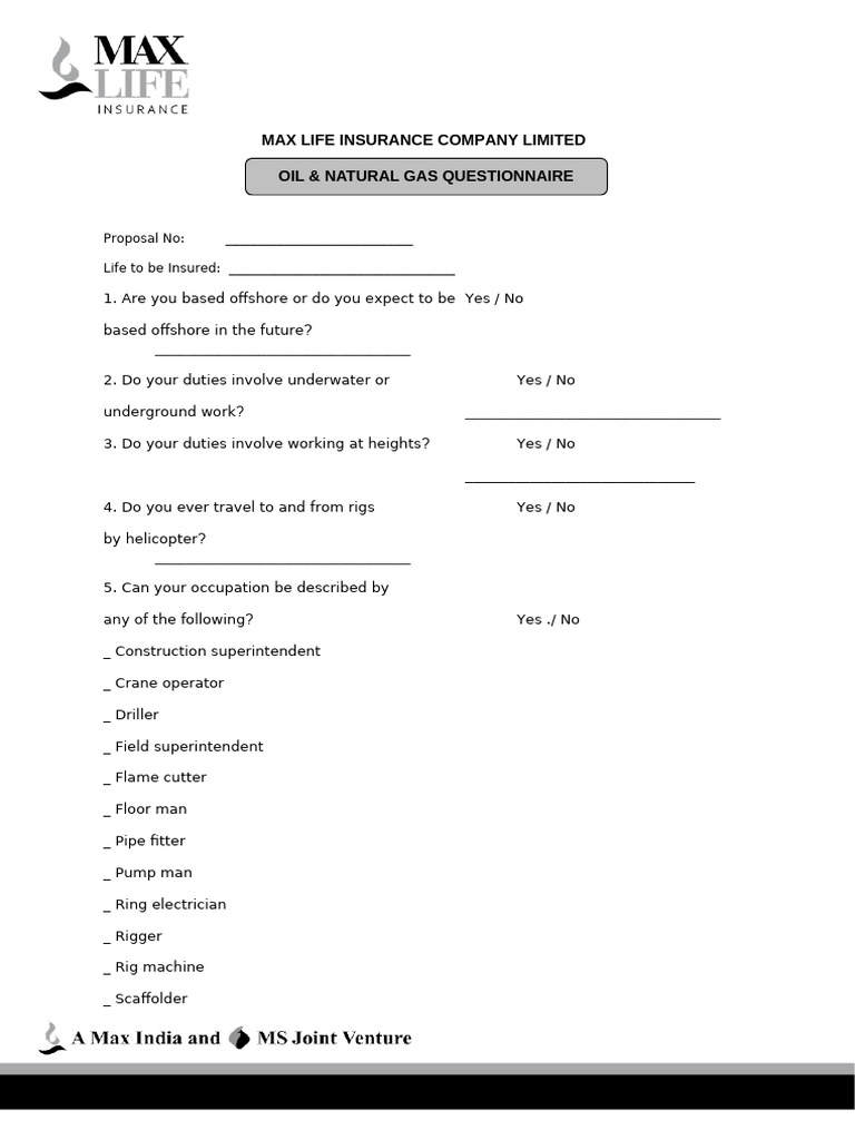 Oil and Gas Insurance Questionnaire | PDF