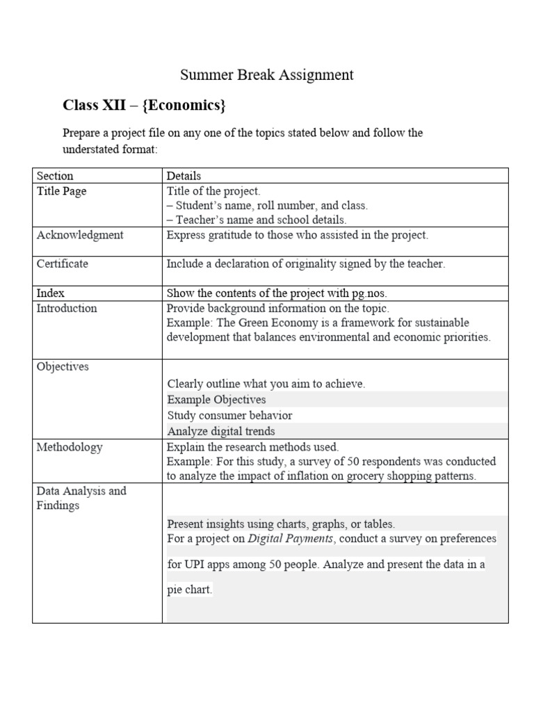 Summer Break Assignment Eco XII | PDF