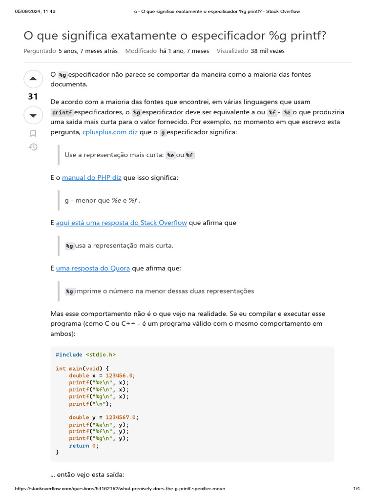 C - O Que Significa Exatamente o Especificador %G Printf - Stack Overflow | PDF ...