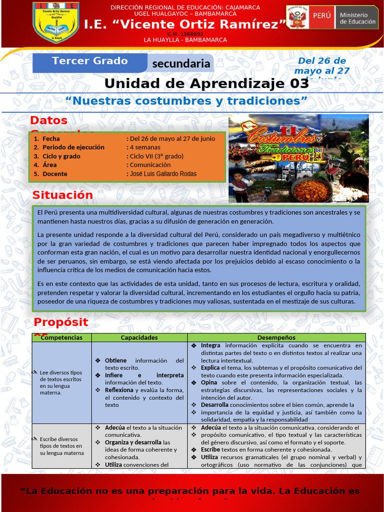 Unidad de Aprendizaje 3 - Tercero - Com | PDF | Evaluación | Aprendizaje