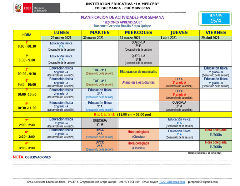 PLANIF.ACTIV.-Sem. 15-4-2025__PACEF. Gregorio | PDF