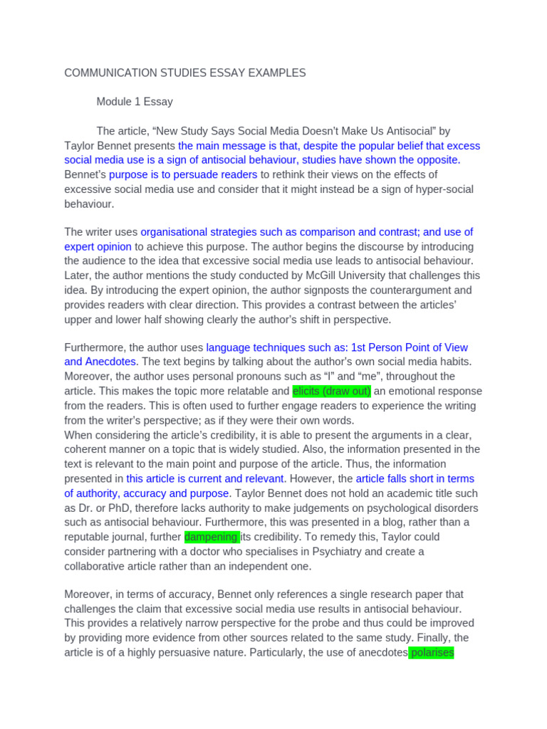 Communication Studies Essay Insights | PDF | Essays | Nonverbal ...