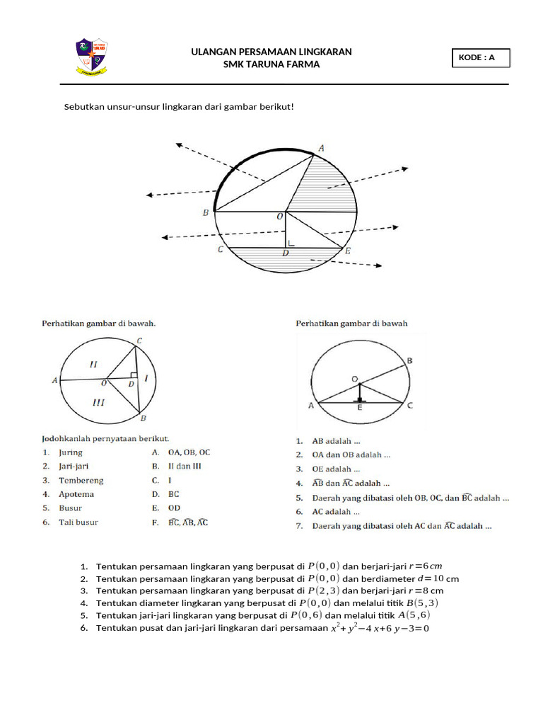 Ulangan Persamaan Lingkaran | PDF