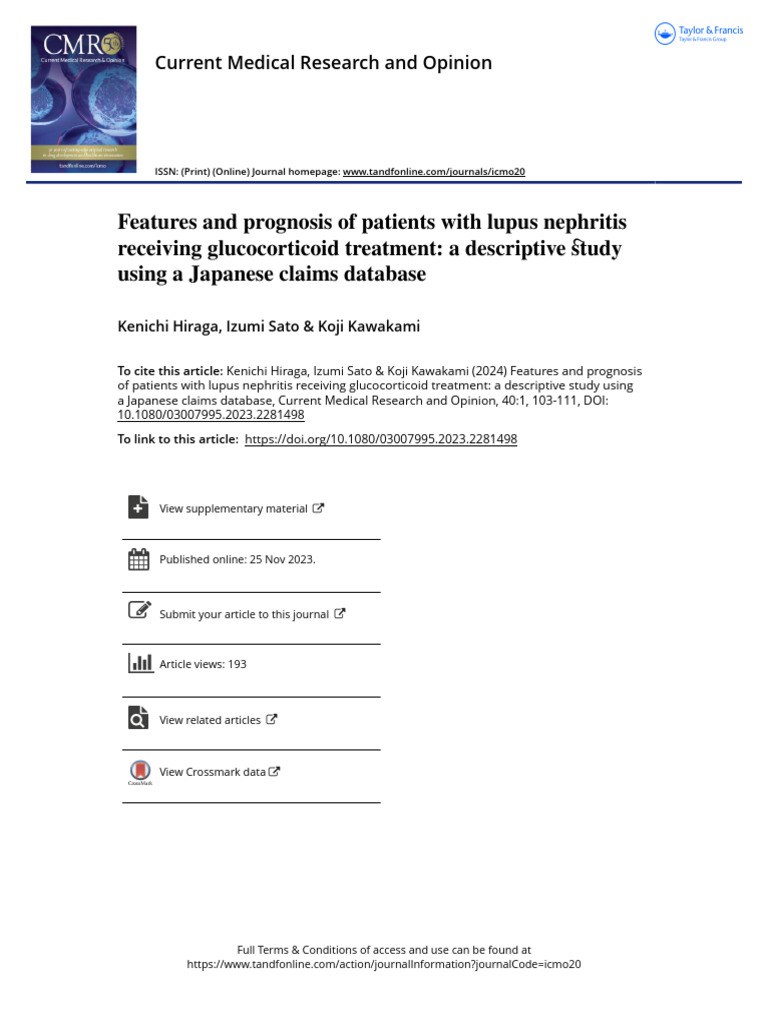 Features and Prognosis of Patients With Lupus Nephritis Receiving ...