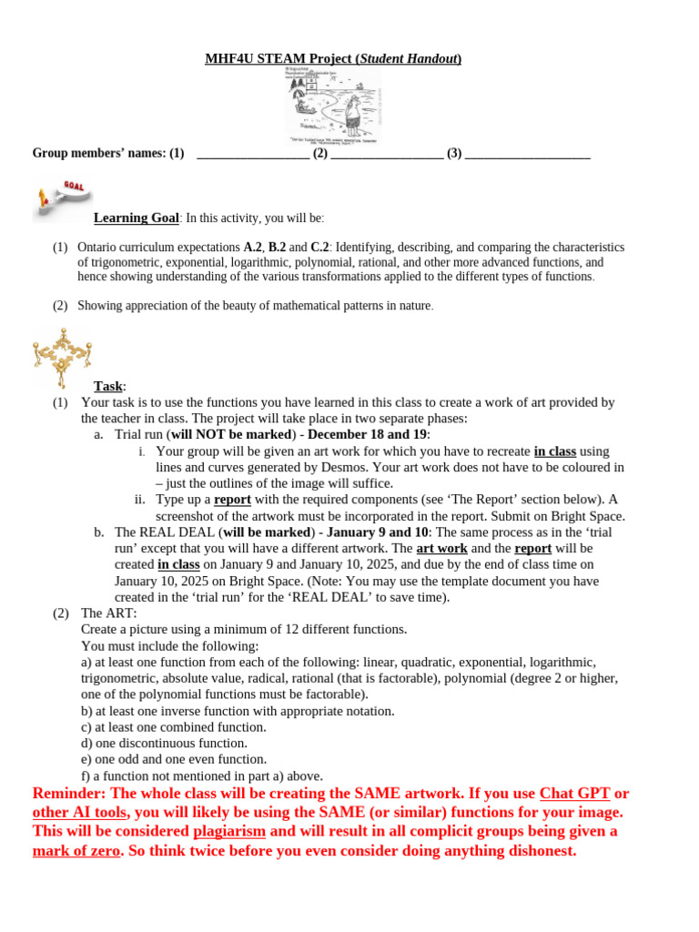 MHF4U Culminating Project 2025 (Creating Art Work With Functions) Modified | PDF | Trigonometric ...