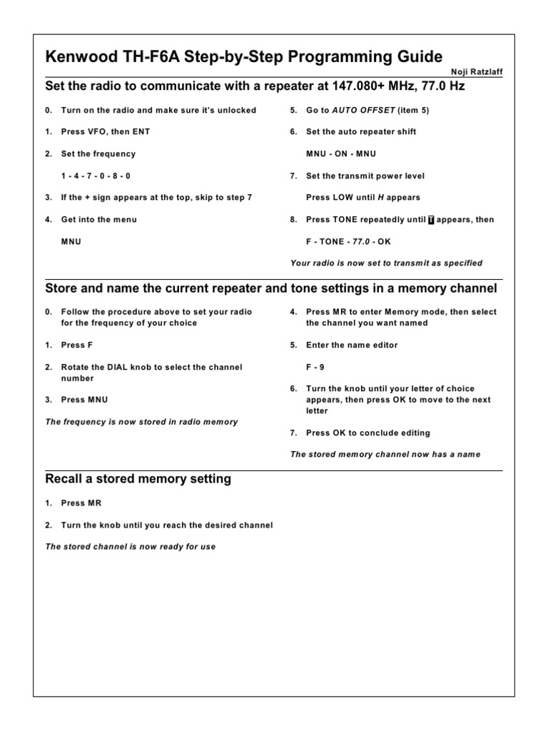 Kenwood TH F6A Programming Guide | PDF | Radio | Frequency