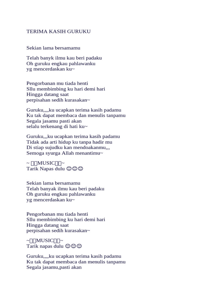 Lirik Lagu Terima Kasih Guruku | PDF