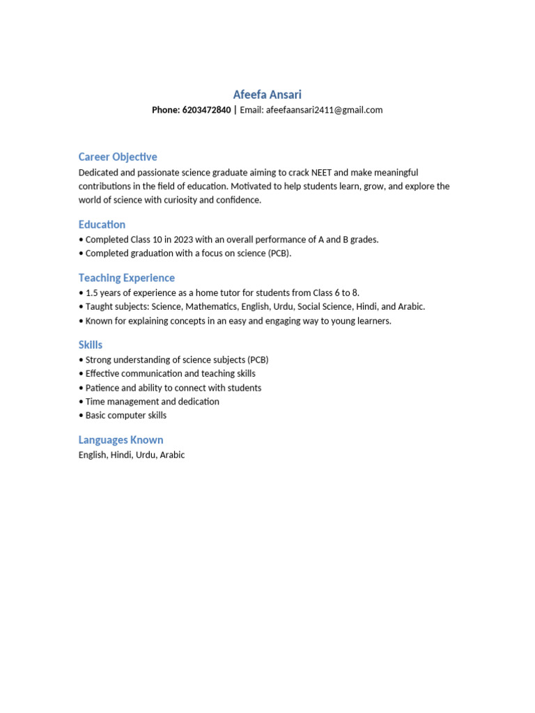 Afeefa Ansari Updated Resume | PDF