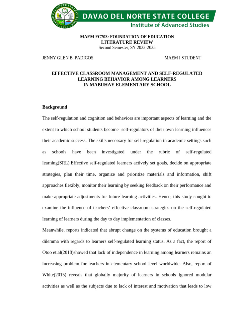 MAEM FC703 Literature Review | PDF | Learning | Teachers