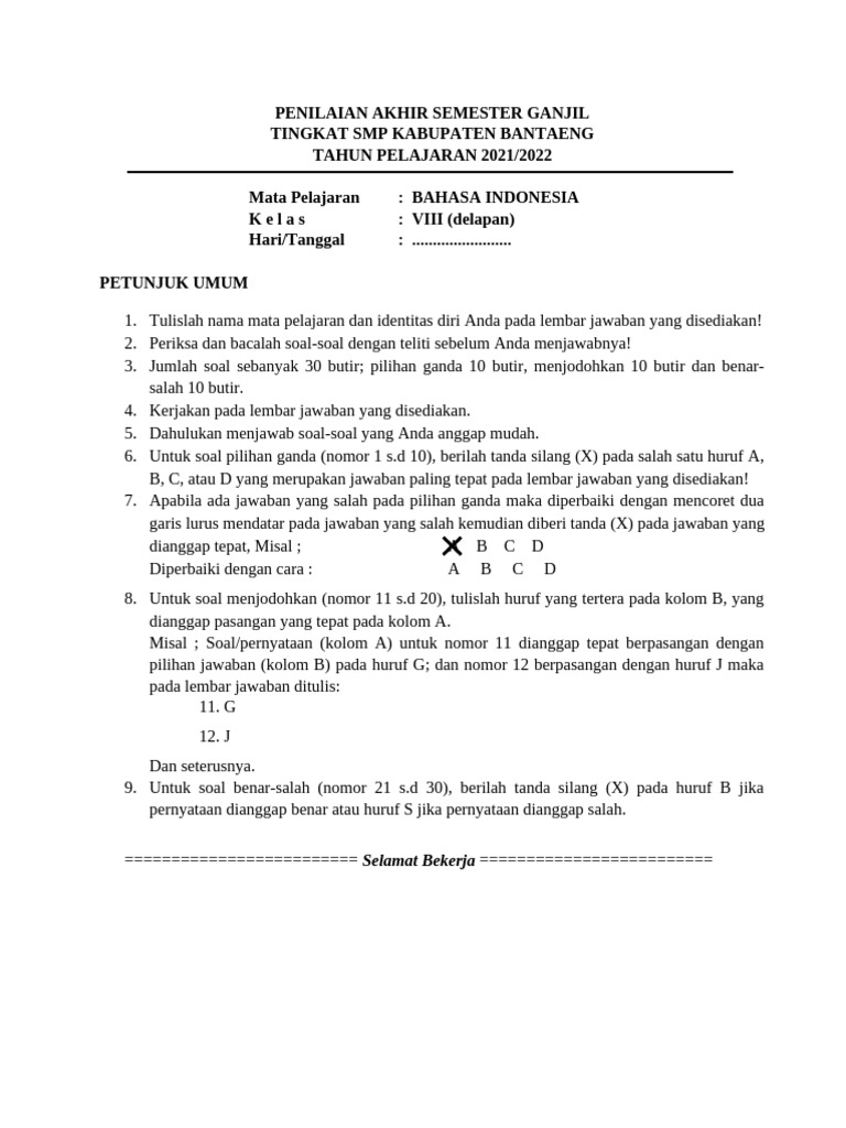 SOAL BHS. INDONESIA (PAS GJL 2021-2022) KLS 8 OKE - Copy | PDF
