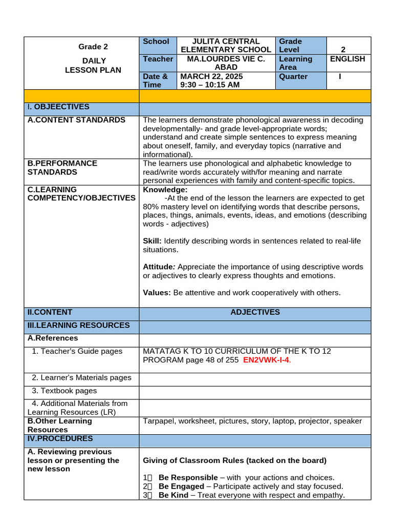 Monograde Lesson Plan Mtbmle | PDF | Learning | Lesson Plan