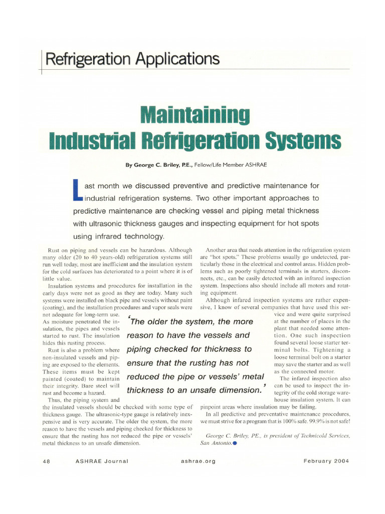 Maintaining Industrial Refrigerant System | PDF