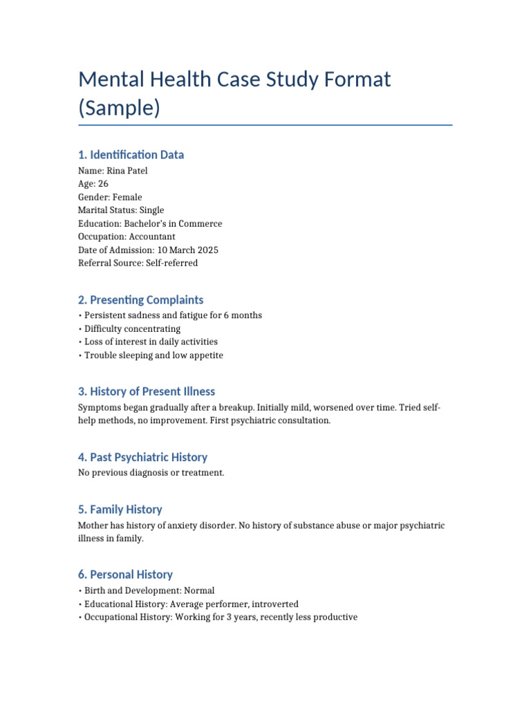 Mental Health Case Study Sample | PDF