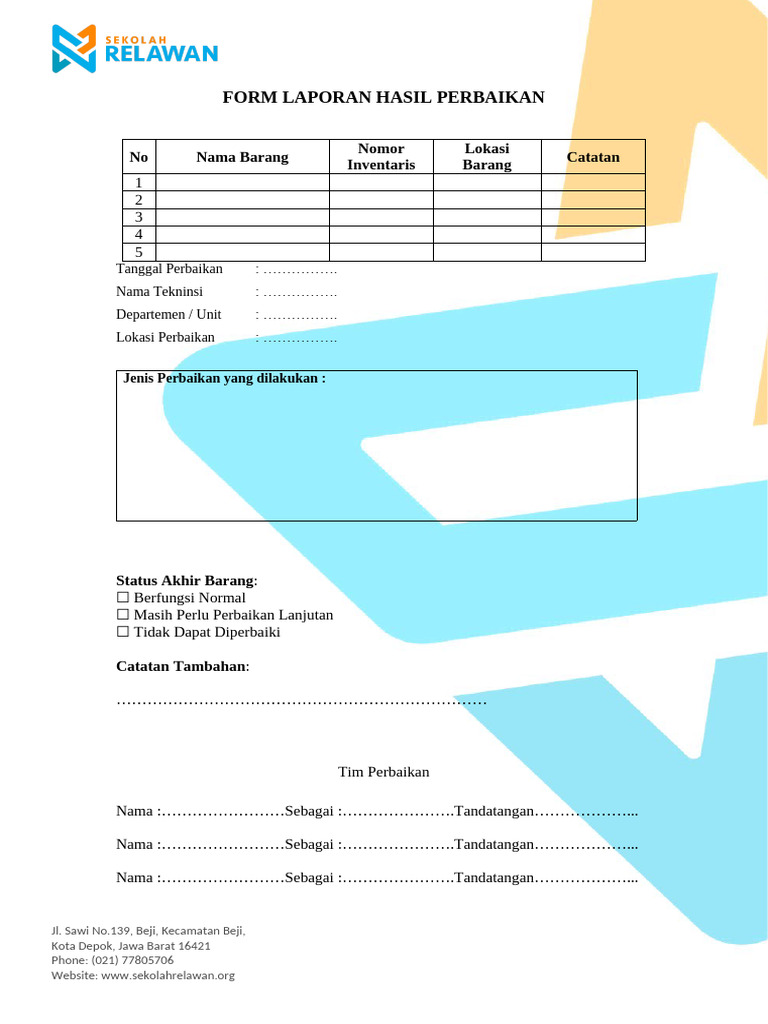 Form Hasil Perbaikan Barang Kantor | PDF