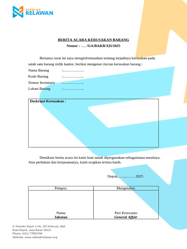 Form Berita Kerusakan Barang | PDF