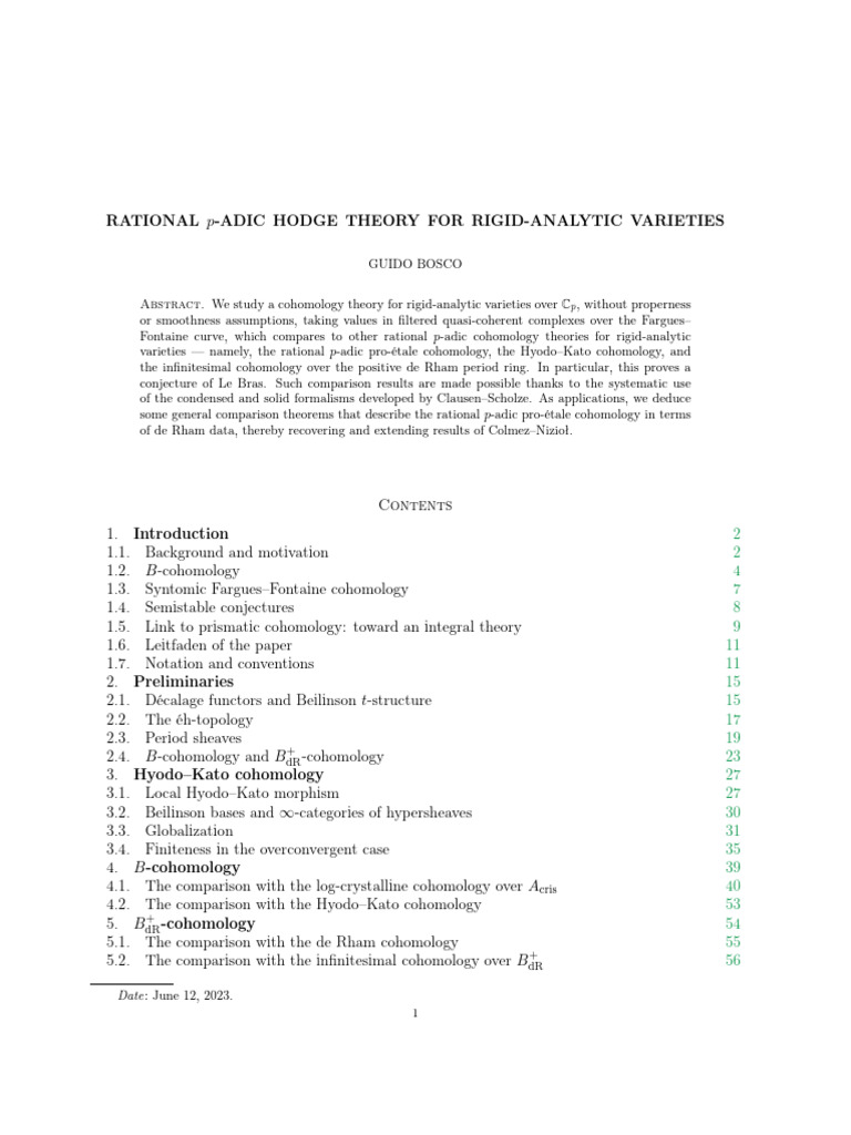 RATIONAL p-ADIC HODGE THEORY FOR RIGID-ANALYTIC VARIETIES - Bosco | PDF ...