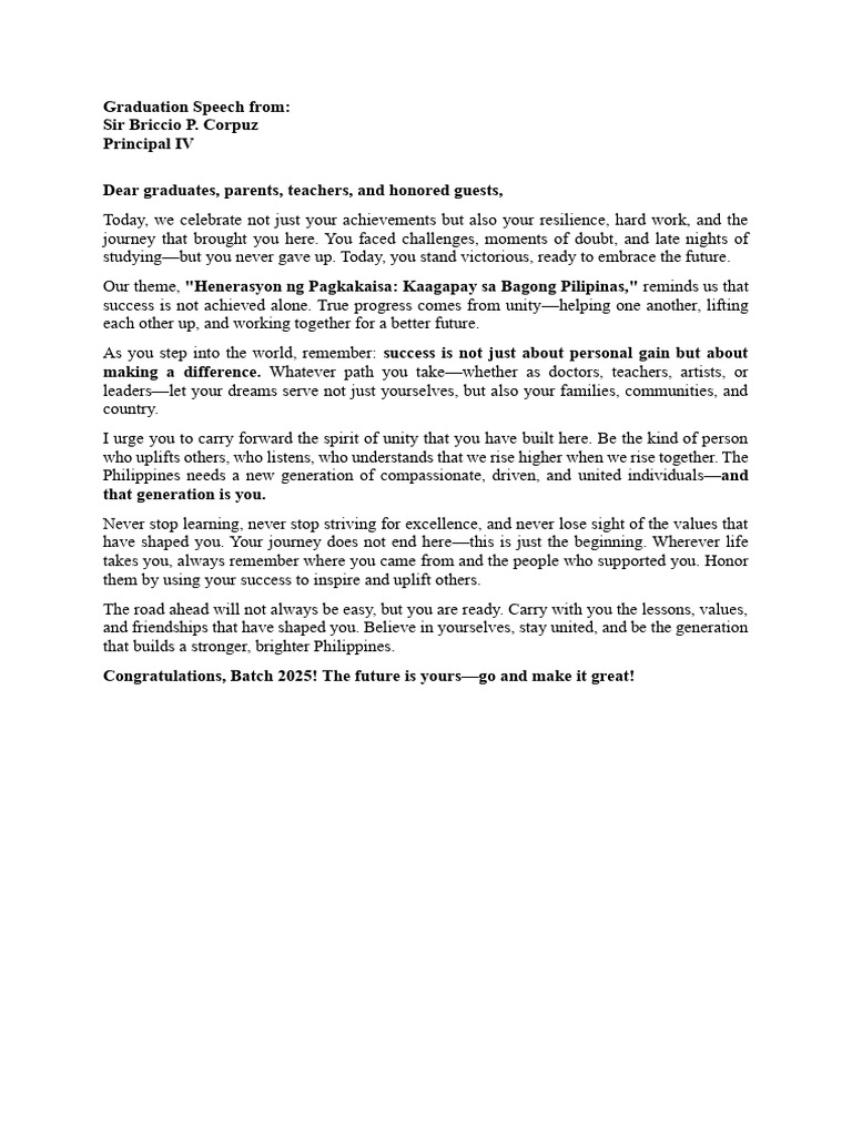 Inspiring Graduation and Moving-Up Speeches | PDF