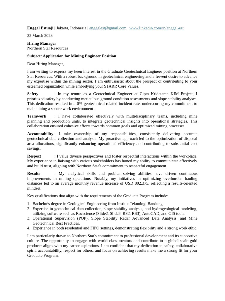 Enggal Estuaji - Cover Letter - NSResource | PDF | Geotechnical ...