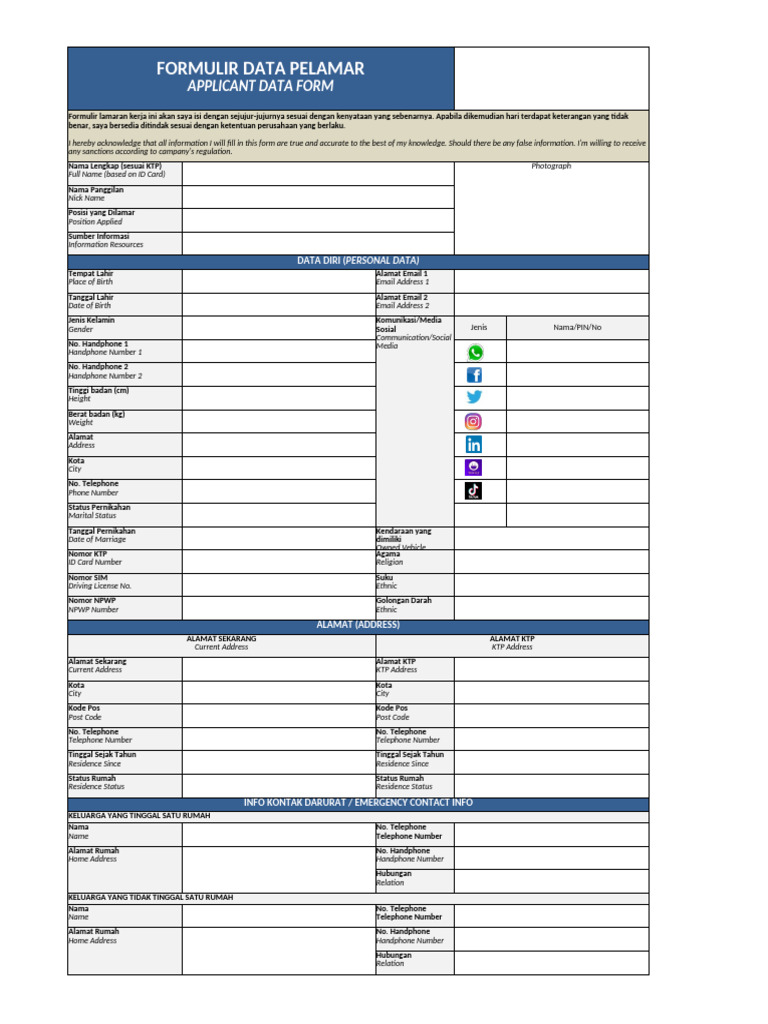 Form Data Pelamar (FDP) - Nama Kandidat | PDF