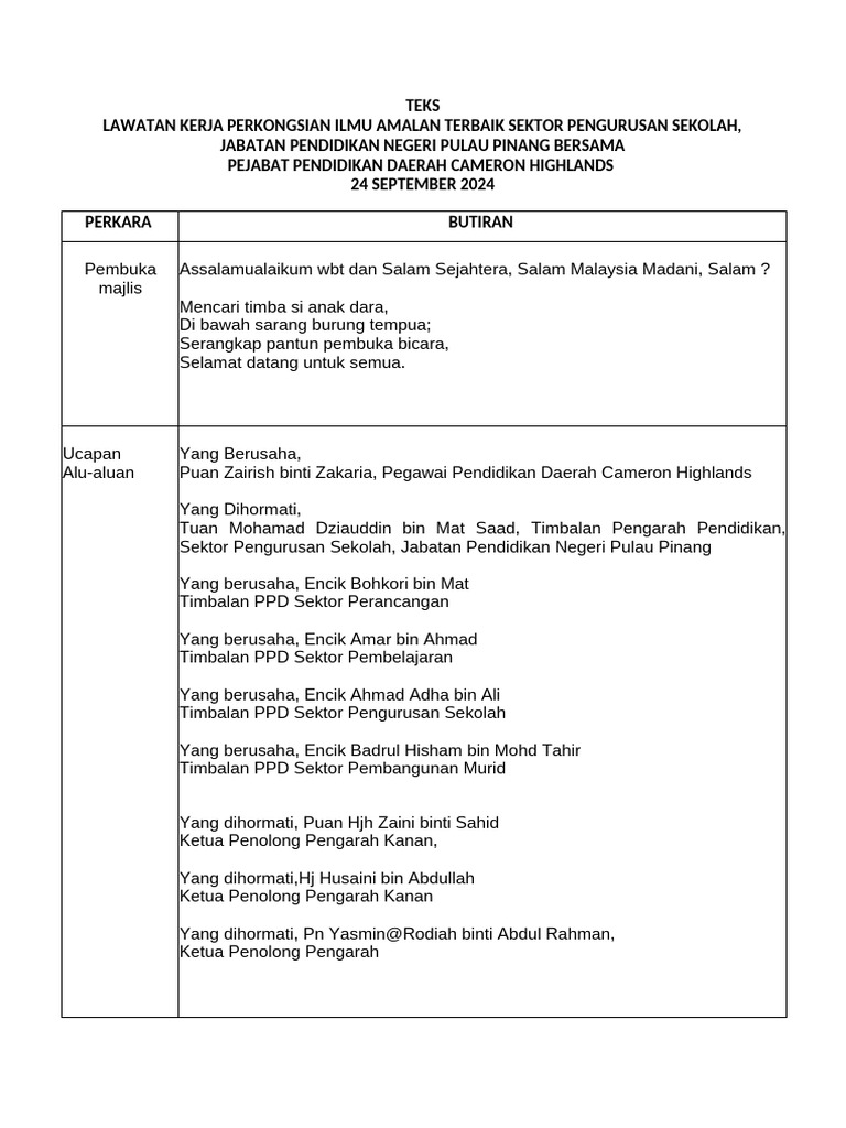 Teks Lawatan PPD Sepang | PDF