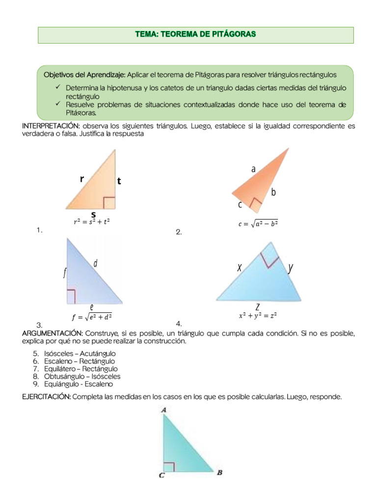 Taller 4 Teorema de Pitágoras | PDF