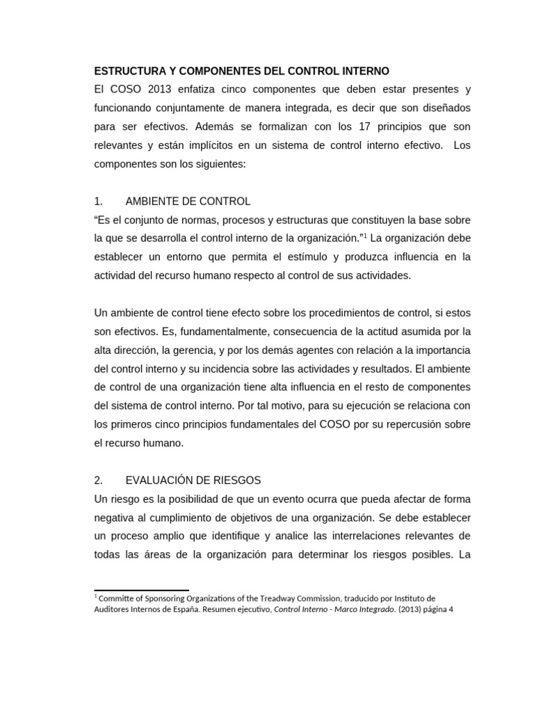 Estructura del Control Interno COSO 2013 | PDF | Riesgo | Auditoría