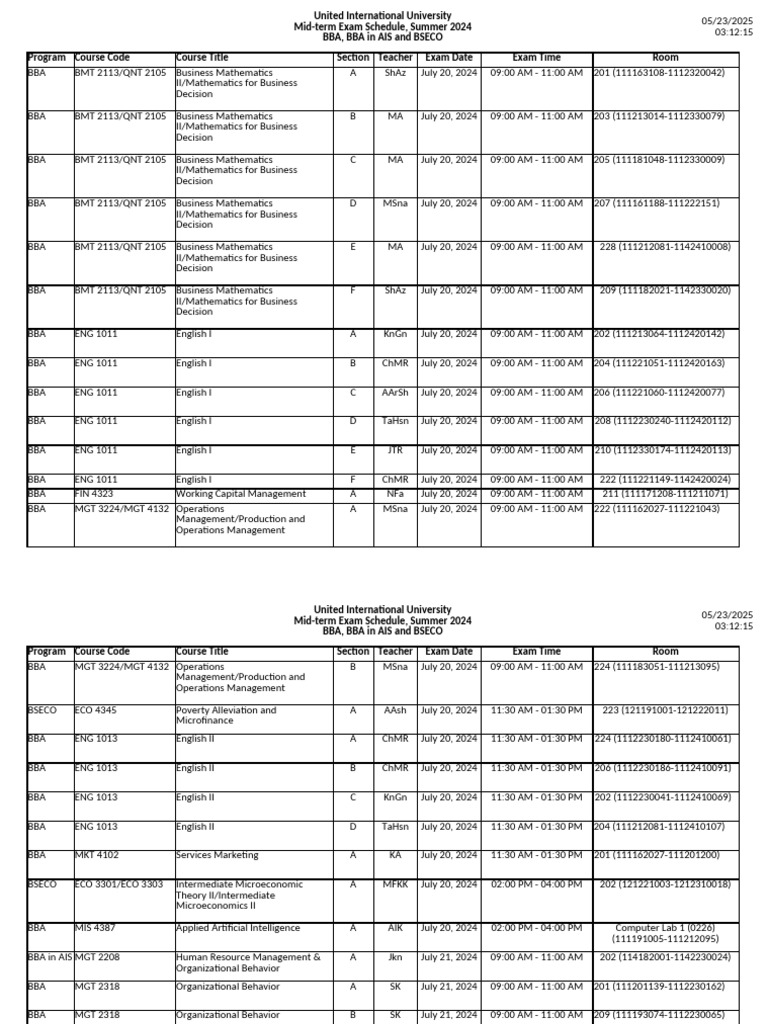 Mid Term Exam Schedule Notice Board 242 Sobe | PDF | Economies | Business