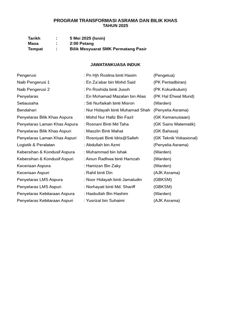 Program Transformasi Asrama Dan Bilik Khas | PDF