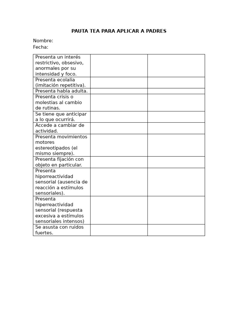 Pauta TEA Para Padres | PDF