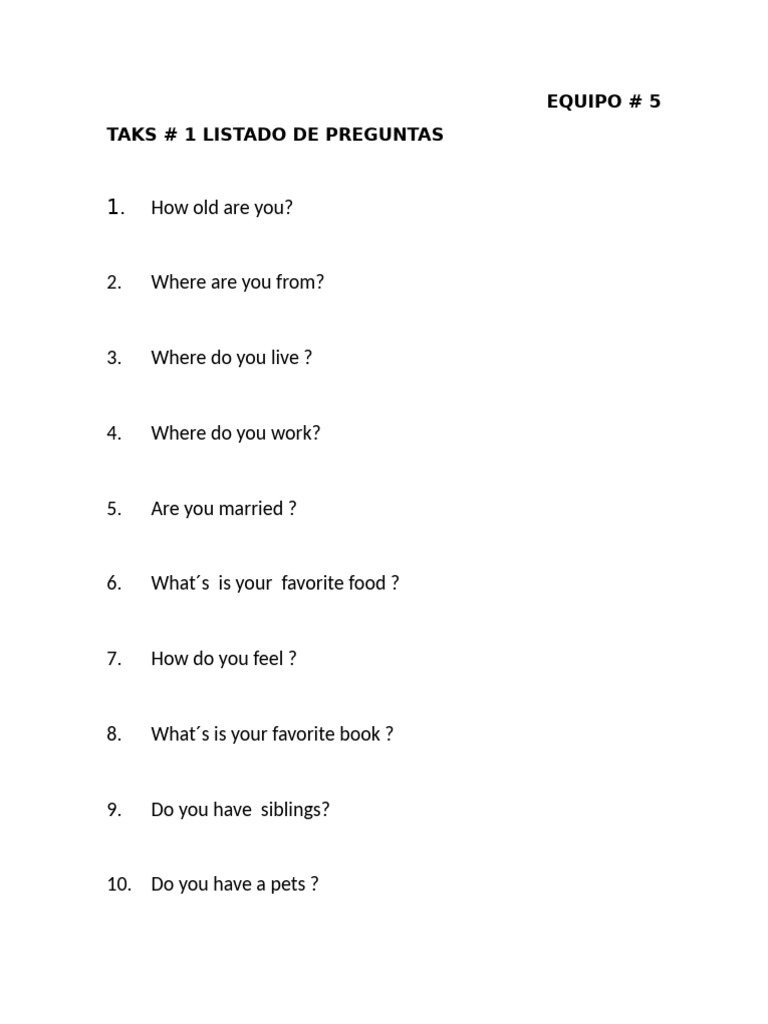 Taks # 1 Listado de Preguntas | PDF
