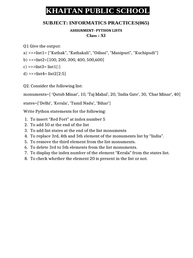 List Worksheet Class Xi | PDF
