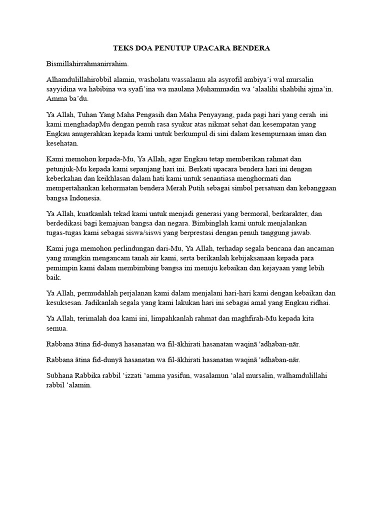 Teks Doa Upacara Bendera Hari Senin | PDF