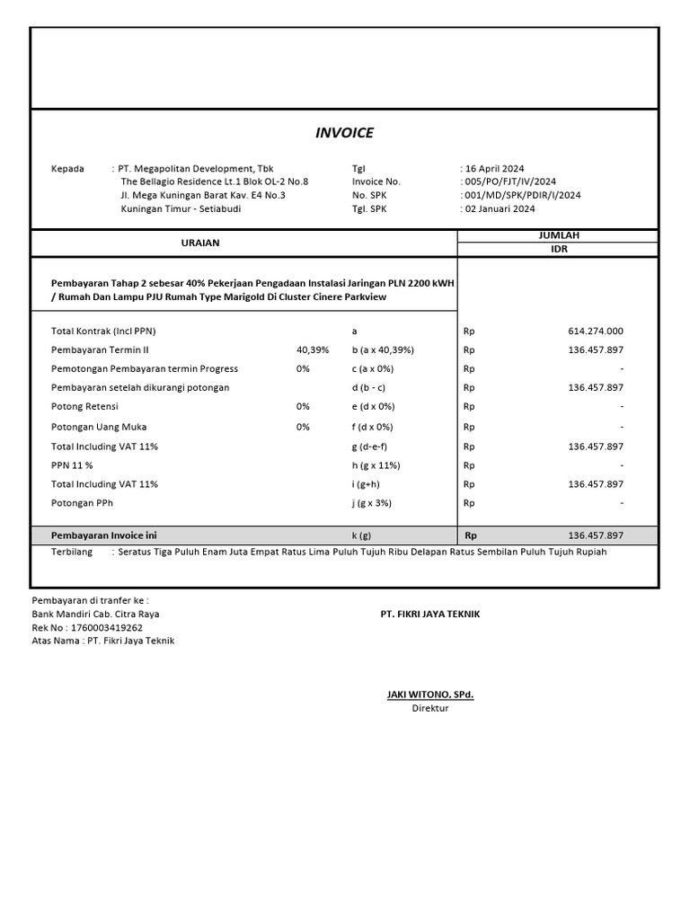 3 - Invoice Tahap 2 Cluster Cinere Parkview | PDF