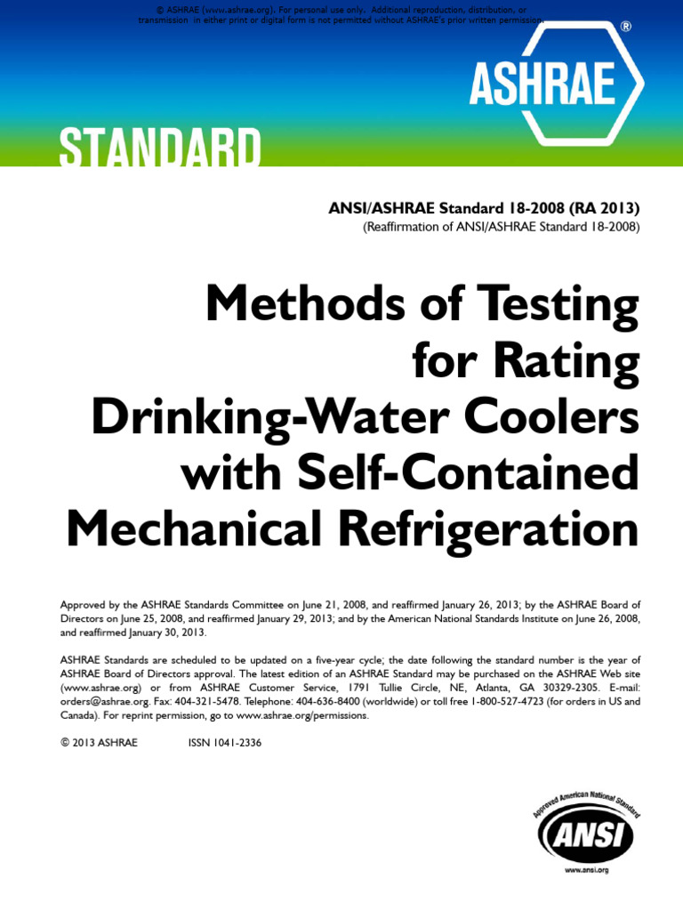 ASHRAE 18 (Testing of Water Dispenser) | PDF | Water | Calibration