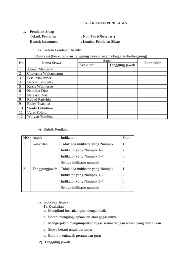 Instrumen Penilaian Pengetahuan dan Sikap | PDF