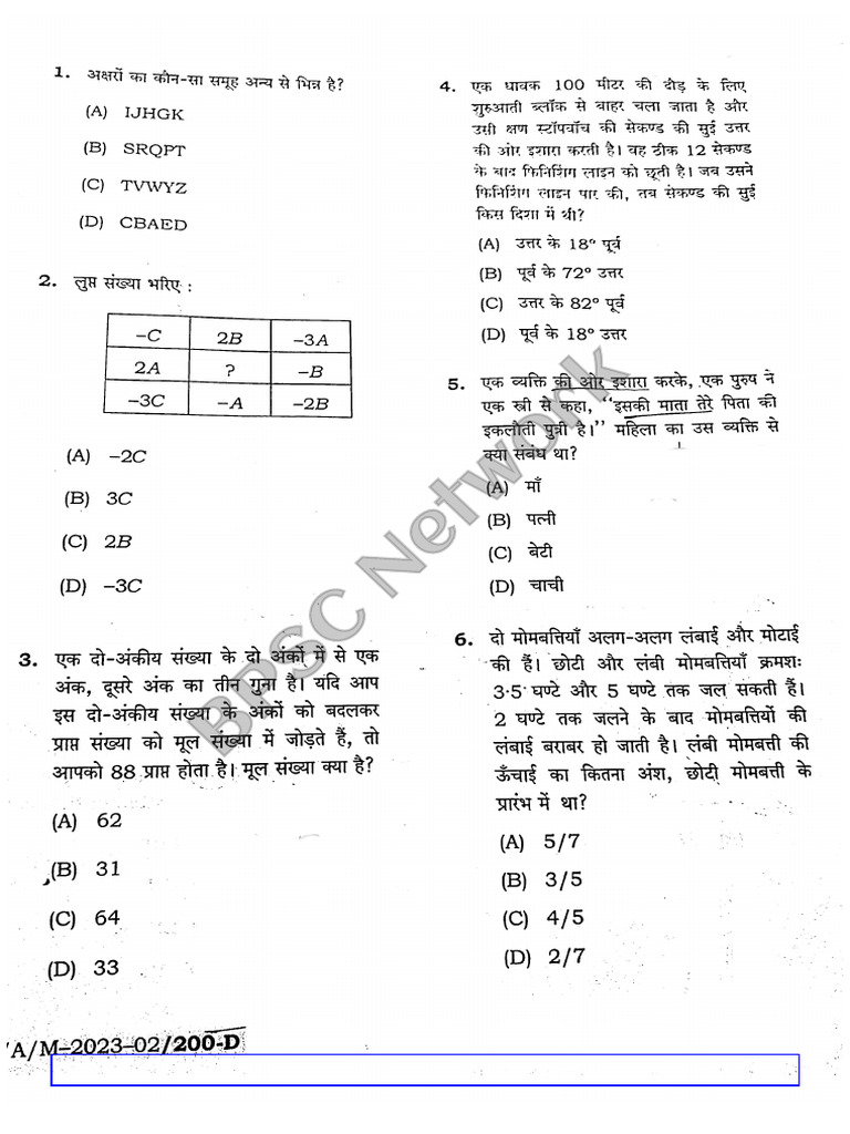 BPSC Assistant (ASO) Mains Question Paper (Hindi) | PDF