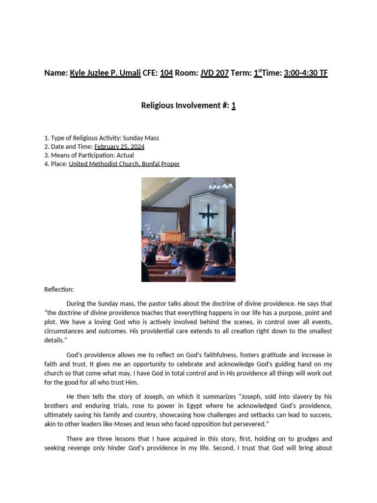 CFE Religious Involvement 1st | PDF