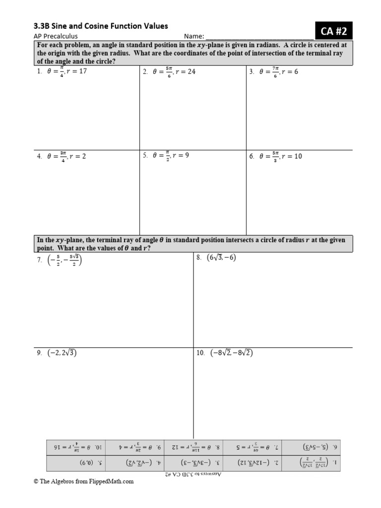 3.3B Practice2 (Sine and Cosine Function Values) | PDF