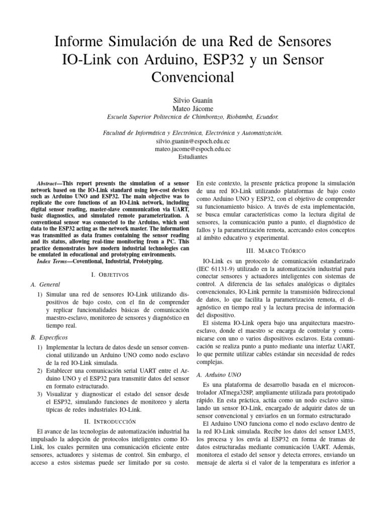 Informe_Práctica2_Sensores_Iolink_Guanín_Jácome | PDF | Arduino | Sensor