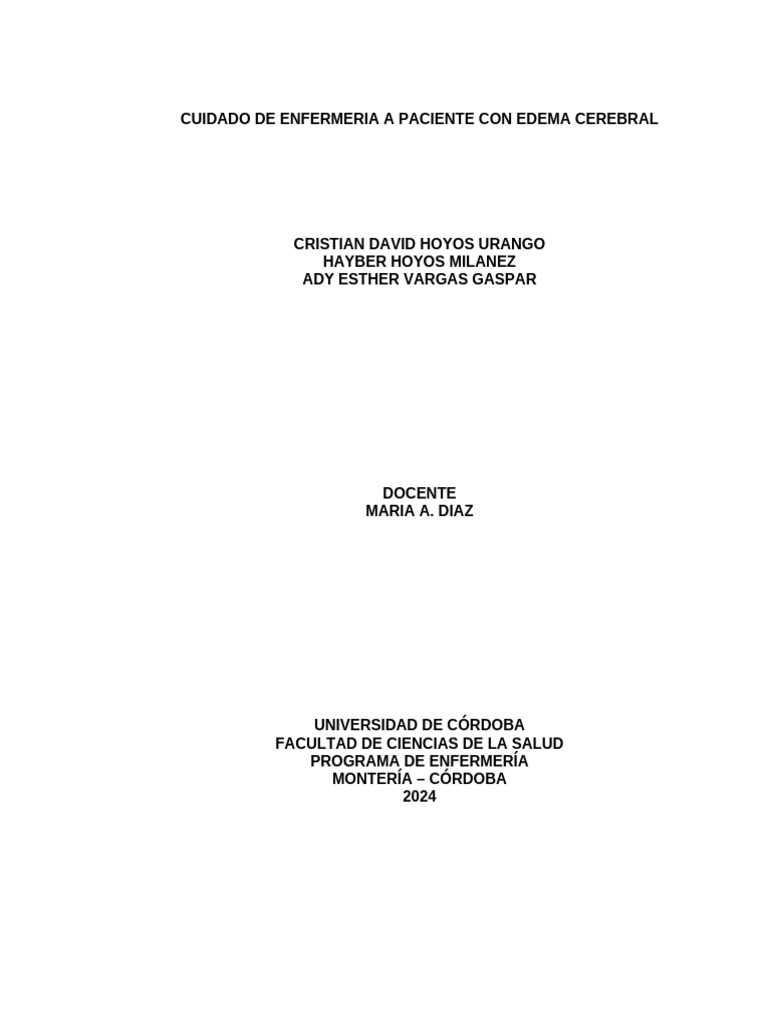 Cuidado de Enfermeria A Paciente Con Edema Cerebral | PDF | Fluido ...