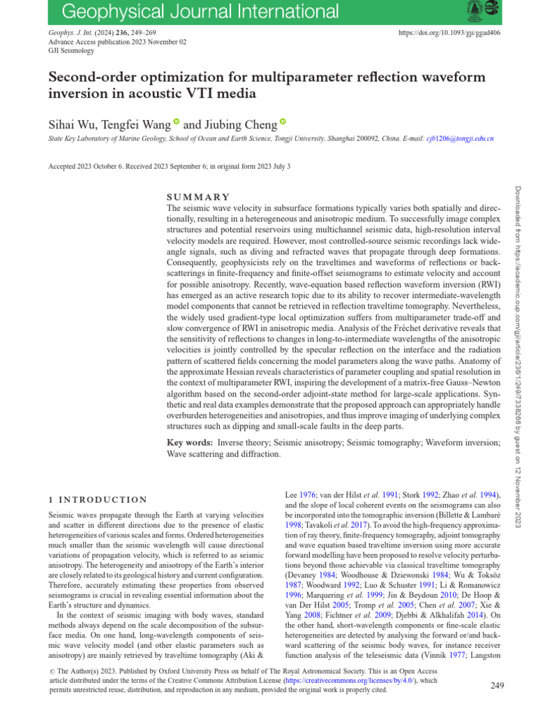 Second-Order Optimization For Multi-Parameter Refl | PDF | Inverse Problem | Seismology