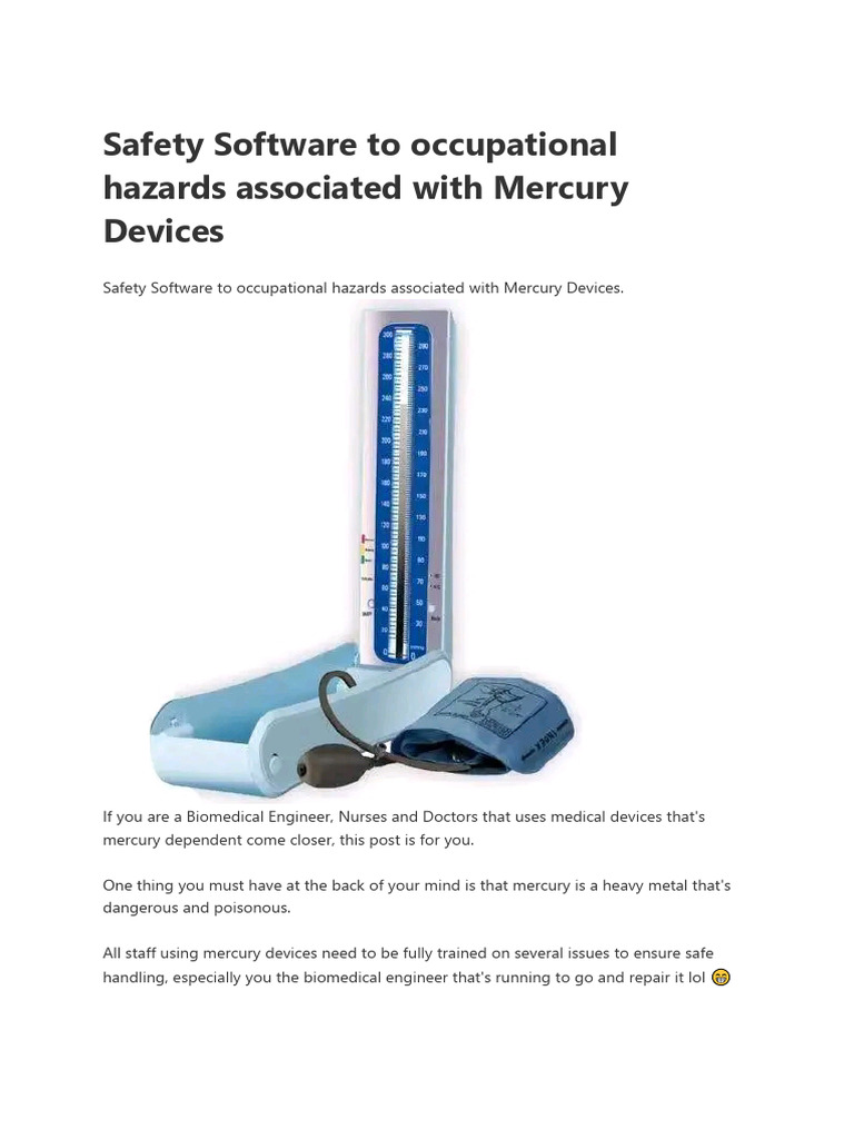 Safety Software To Occupational Hazards Associated With Mercury Devices | PDF